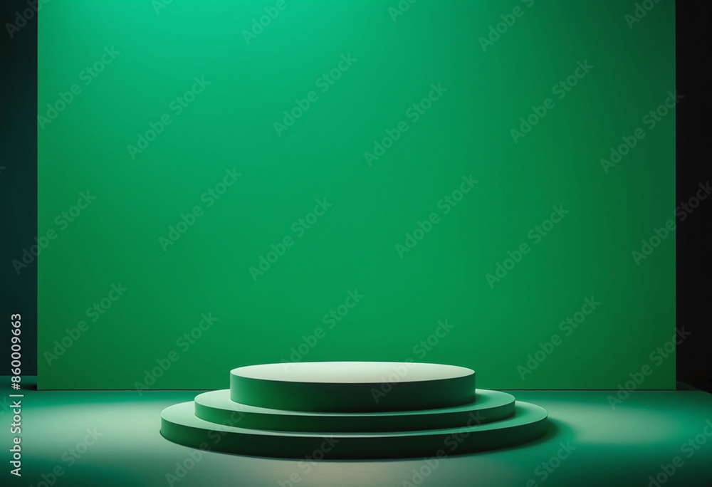 Minimal green podium stage with tone on tone product display background ...