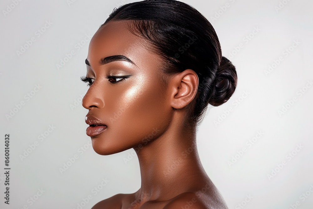 Profile of a woman with smooth skin and highlighted cheekbones ...