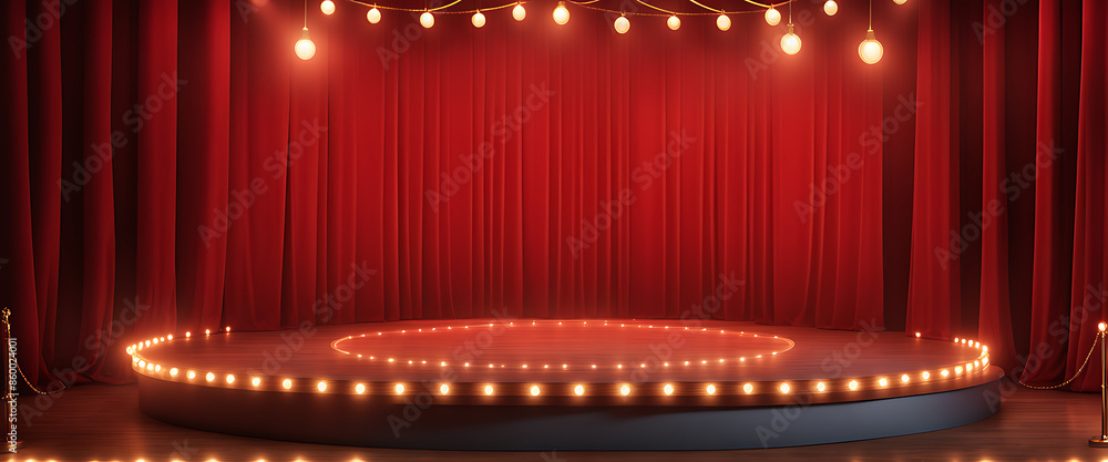 Circus stage podium background 3D carnival light red show curtain ...