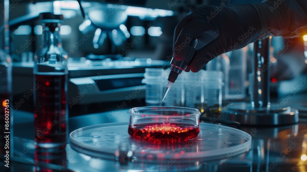 Foto de Futuristic, unoccupied biology lab featuring a precise pipette ...