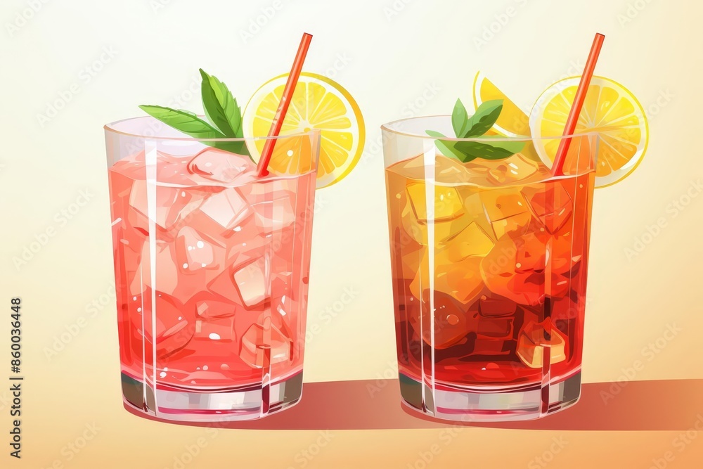 cocktails flat design side view summer beverages animation ...