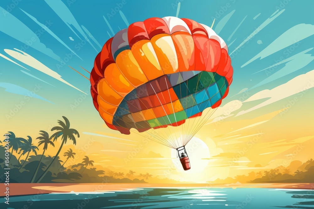 parasailing experience flat design side view ocean thrill animation ...