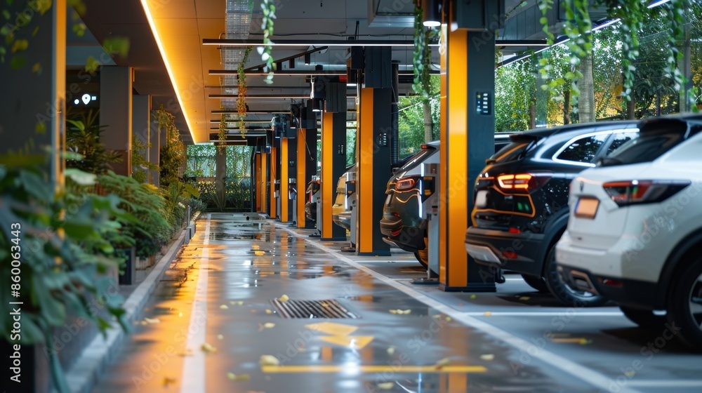 Urban parking lot equipped with smart meters and digital signage for ...
