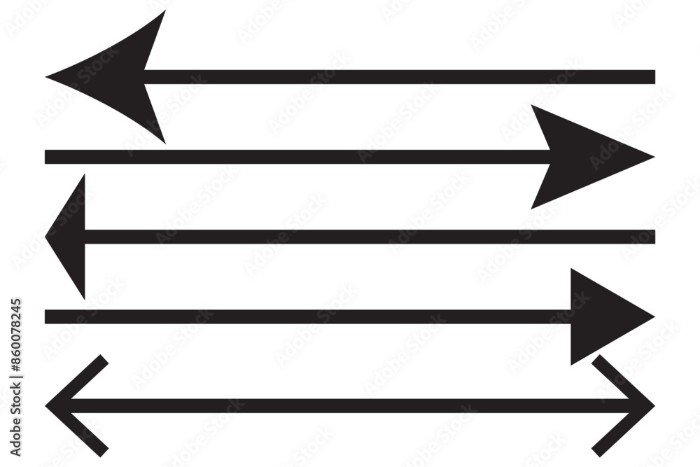 Horizontal dual sided long straight arrow signs. Black, red, stock ...