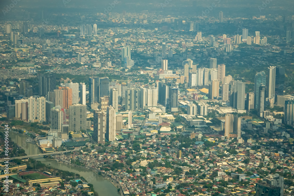 飛行機から眺めるフィリピンマニラ首都圏の美しい風景Beautiful scenery of Metro Manila in the ...
