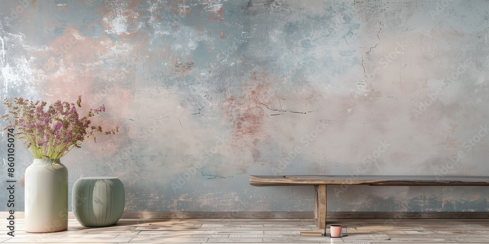 Rustic Textured Wall. Vintage Pastels, Color Washing Technique. Aged ...