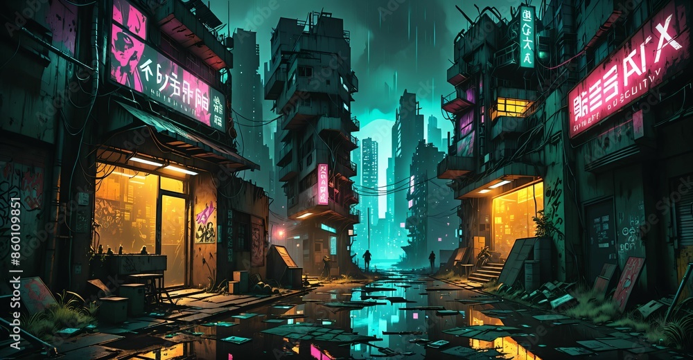 cyberpunk city buildings sci fi futuristic wasteland cyber slums at ...