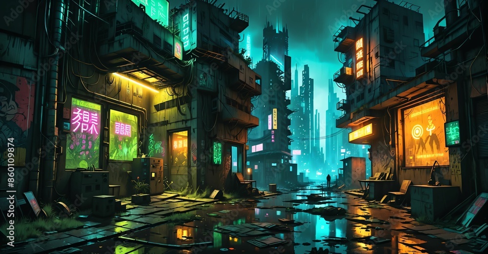cyberpunk city buildings sci fi futuristic wasteland cyber slums at ...