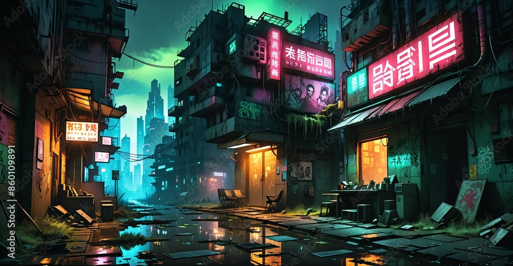 cyberpunk city buildings sci fi futuristic wasteland cyber slums at ...