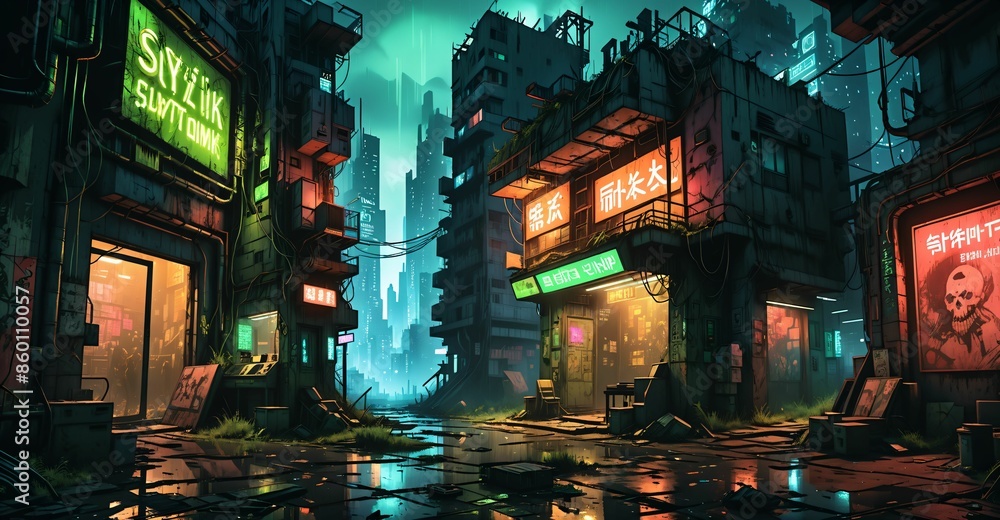 cyberpunk city buildings sci fi futuristic wasteland cyber slums at ...