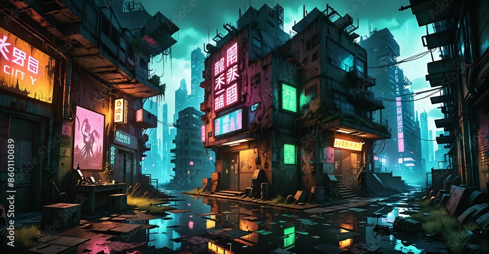 cyberpunk city buildings sci fi futuristic wasteland cyber slums at ...