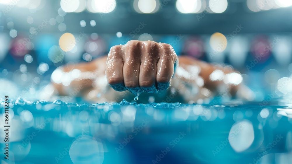 Swimmer on the starting block, muscles tense in anticipation, Olympic ...