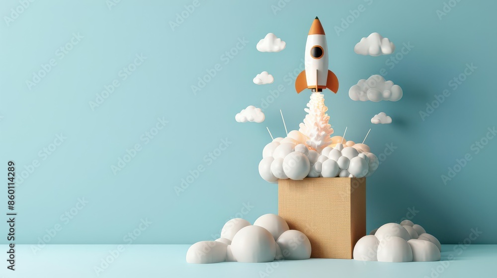 Cartoon style rocket launching from a cardboard box rocket cartoon ...