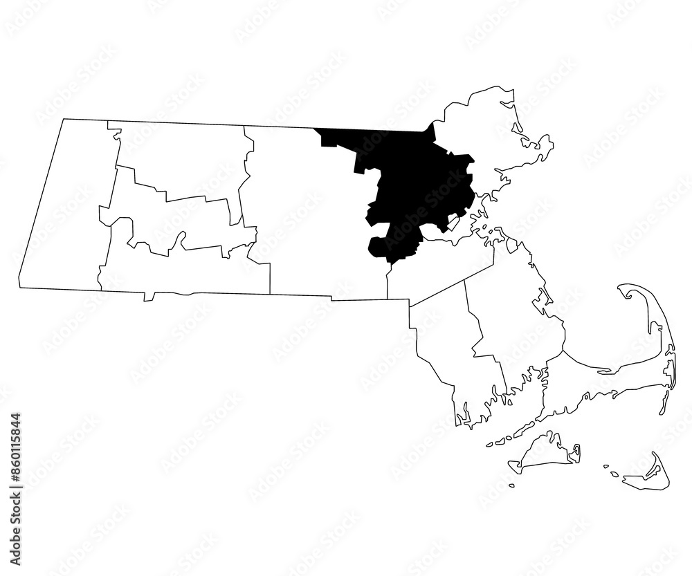 Map Of Middlesex County In Massachusetts State On White Background Single County Map