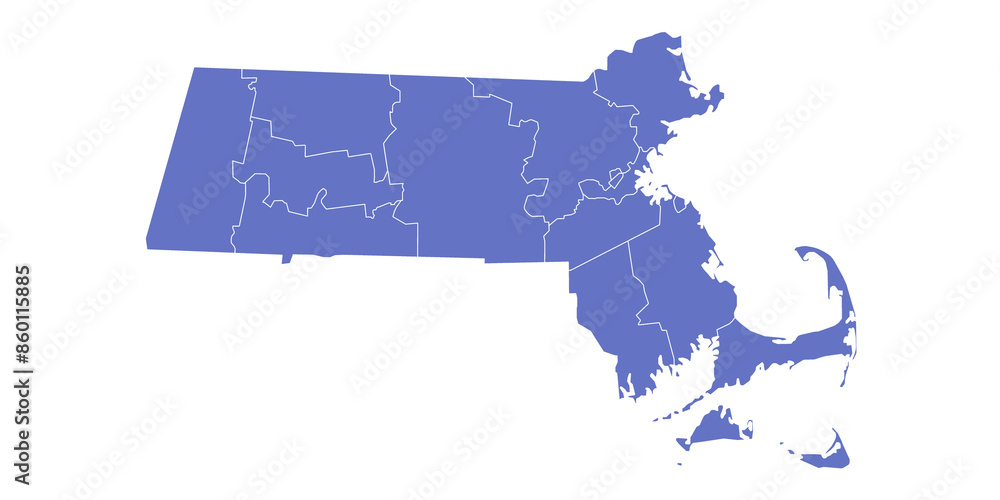 Massachusetts administrative map. counties map of Massachusetts, blank ...