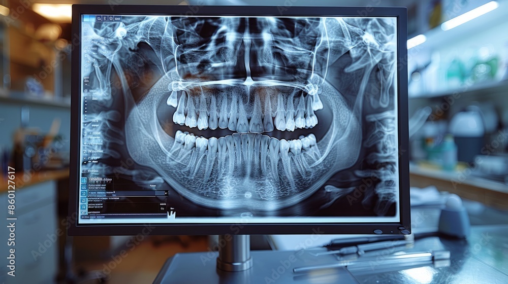 In the advanced setting of a modern dental clinic, a panoramic x-ray ...