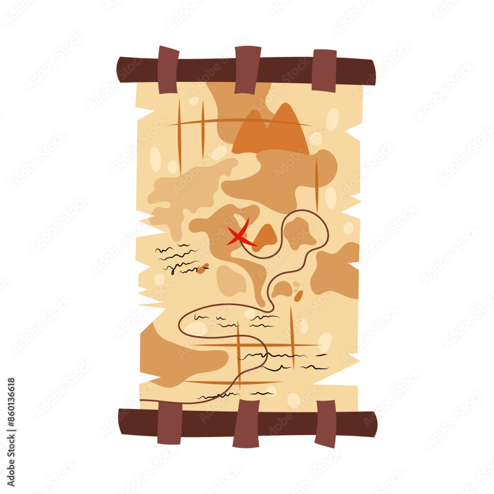 Cartoon treasure map in flat style. Pirates map. Old map. Cartoon kids ...