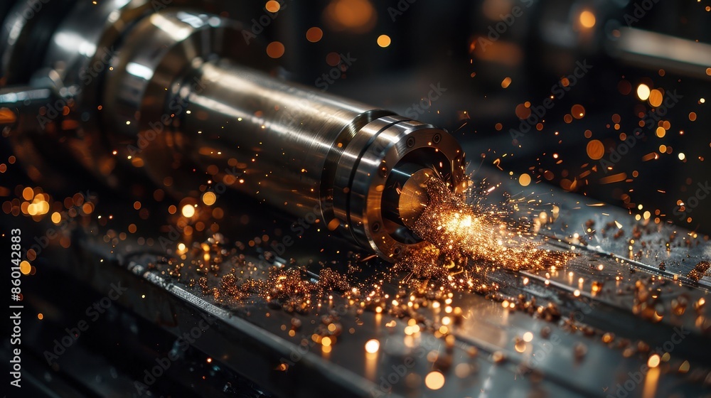This image shows sparks flying off a metallic object, indicative of an ...