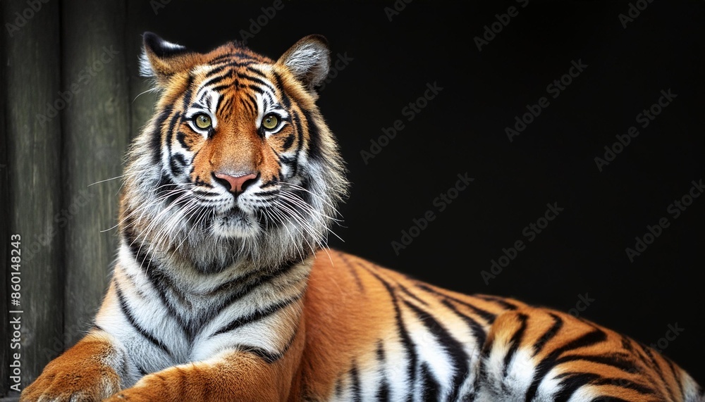 front view of sumatran tiger isolated on black background portrait of ...