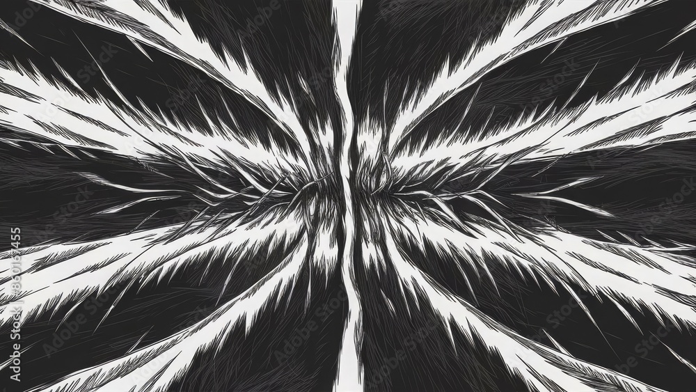 black and white noise waves, with sharp spikes and troughs. The drawing ...