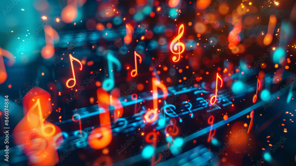 Musical notes and lines represent sound waves, forming the foundation ...