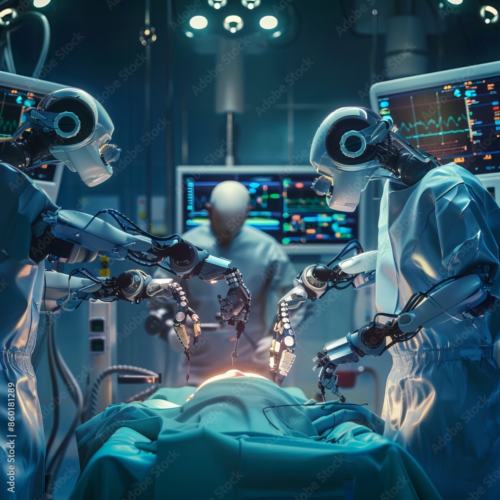 surgeon performing robotic surgery with robotic device. Medical ...