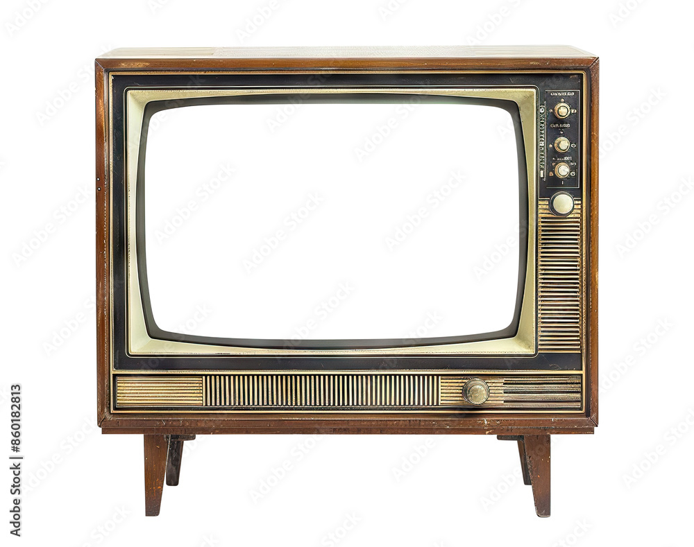 Retro wooden TV box cut out with frame screen cut out Stock Photo ...