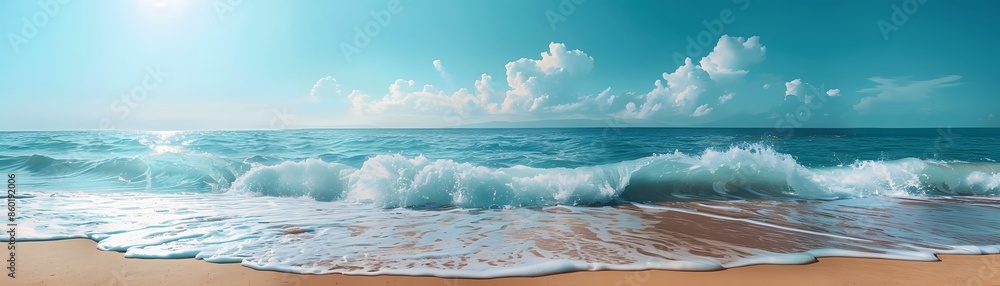 Beautiful beach with blue sea and waves on the sand as seen from above ...