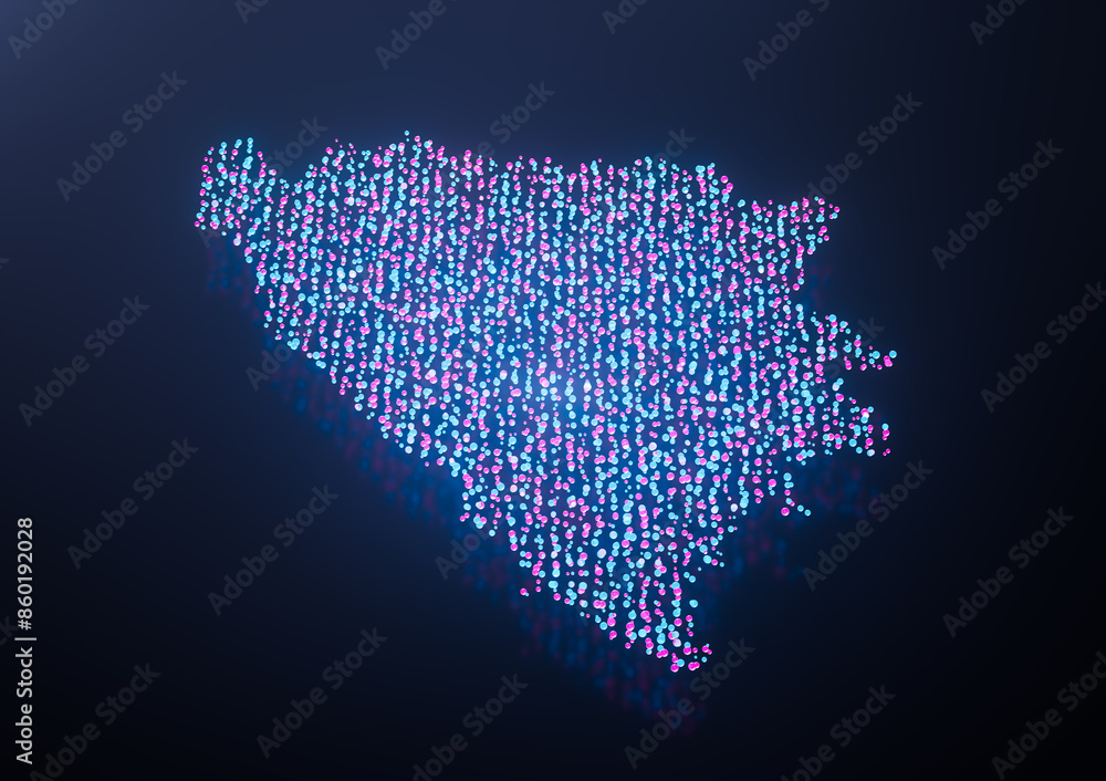 Illuminated Bosnia Digital Data Map Pink And Blue Neon Glowing ...