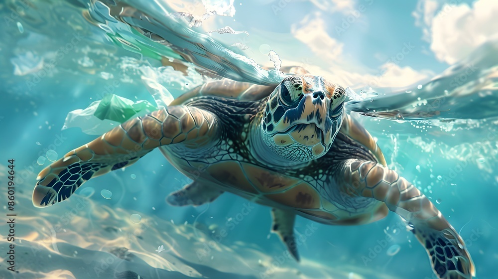 Blue sea turtles swim gracefully in the liquid depths of the ocean ...