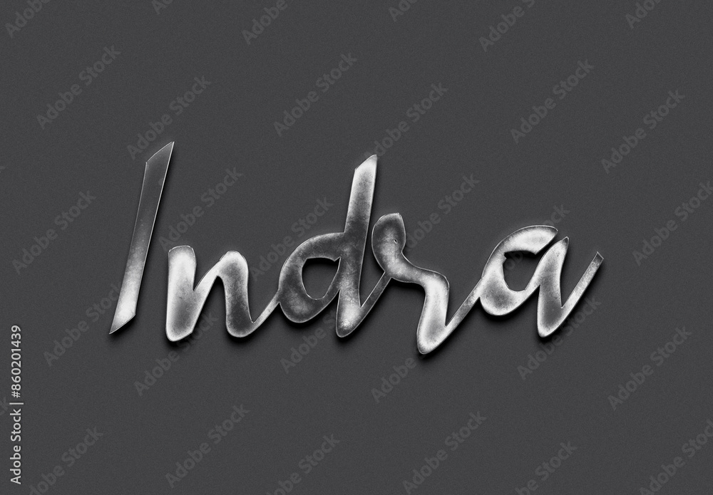 Chrome metal 3D Indonesian name design of Indra on grey background ...