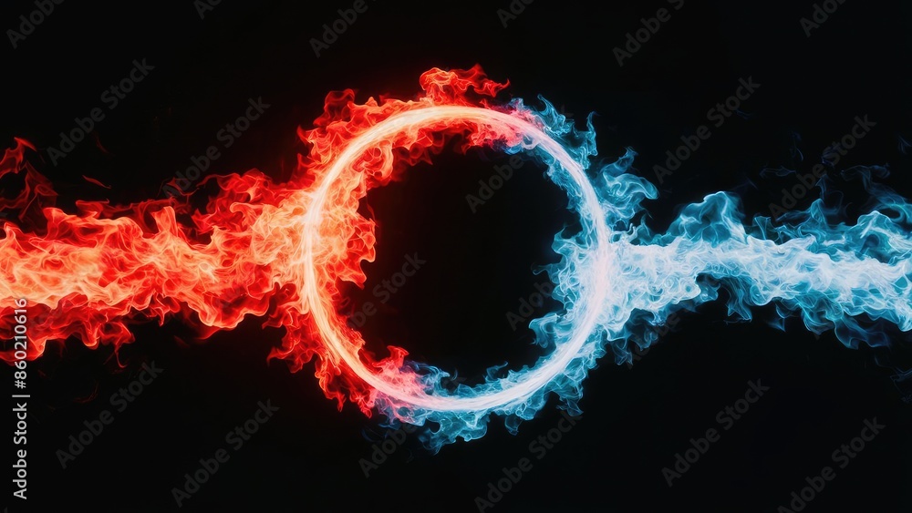 abstract Red and blue fire on a black background, red fire blazing from ...
