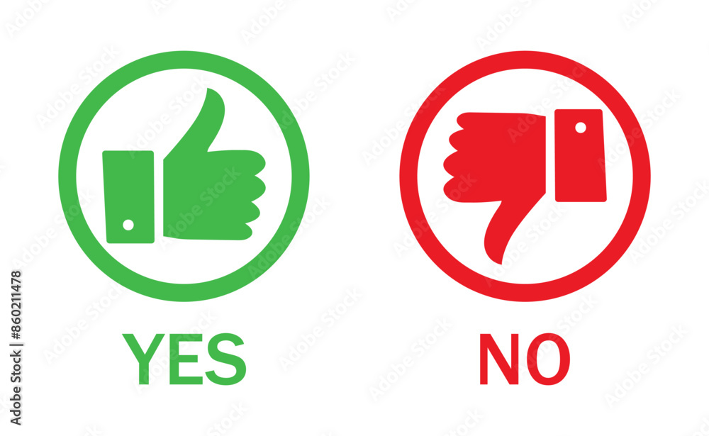 Yes or no choice. Like and dislike icons. Thumbs up and thumbs down ...