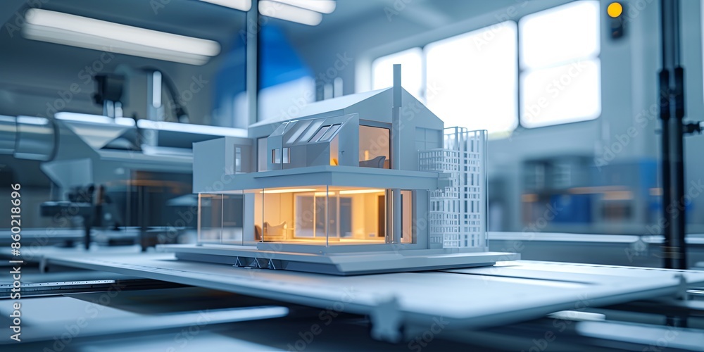 Cardboard model of residential building on table in architectural ...