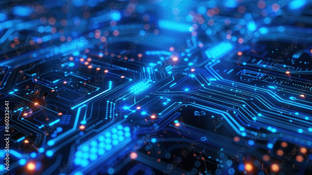 Abstract futuristic electronic circuit technology blue background ...