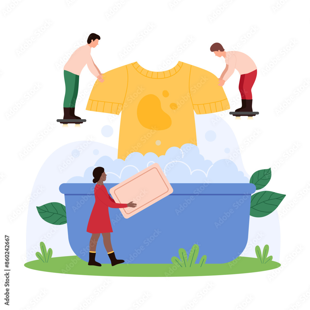 Laundry service, process of washing clothes, domestic chores and ...