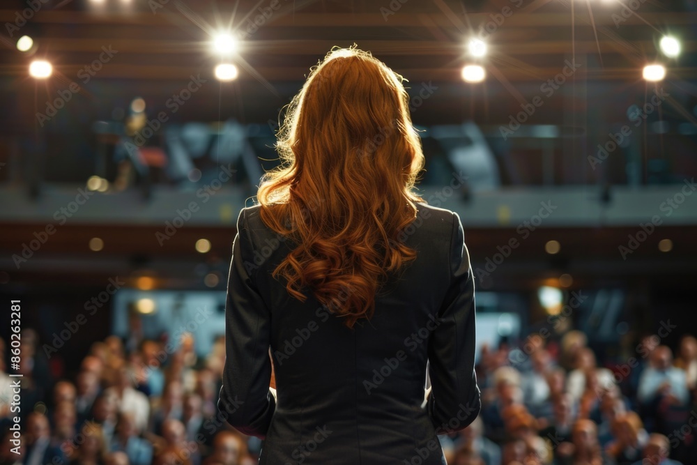 A person giving a presentation or speech to a group of people, great ...