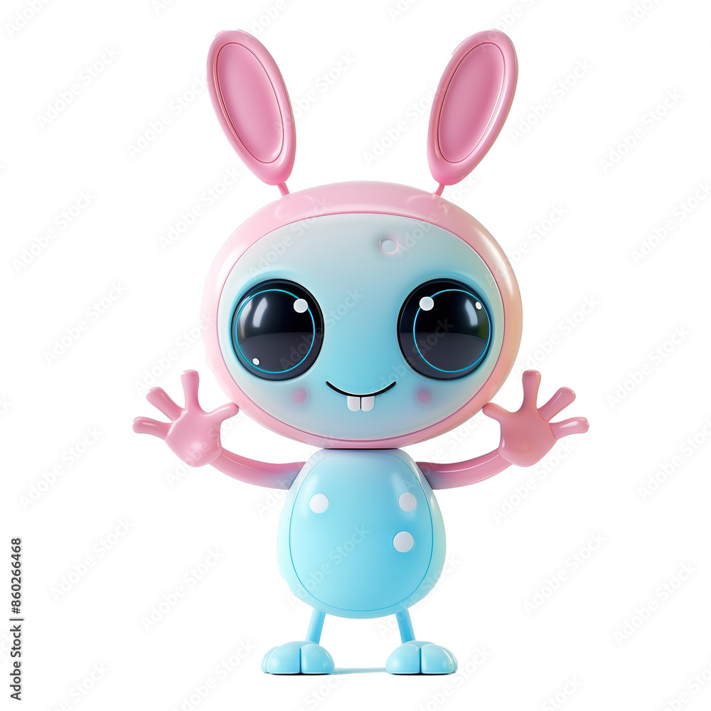 happy cute alien with big googly eyes and bunny teeth, standing waving ...