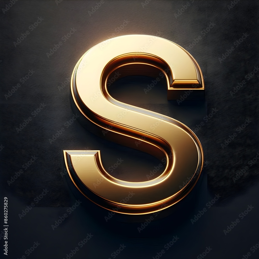 S Letter 3D Realistic Shiny Gold Logo on Black Background Mockup Stock ...