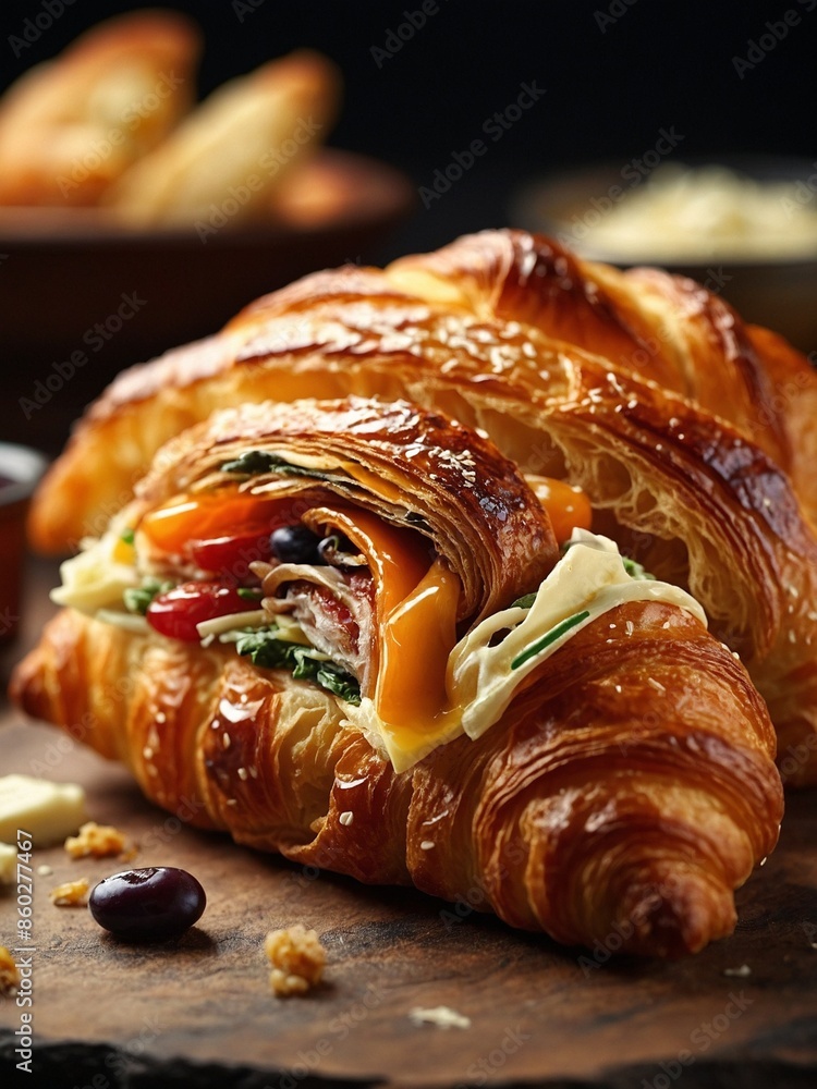 French croissants, best puff pastry dessert, cinematic food photography ...