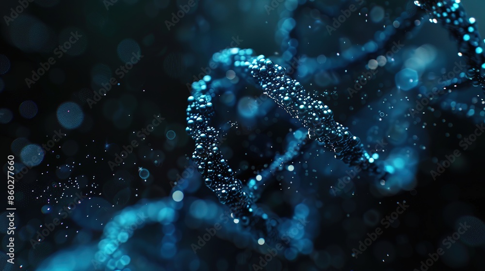 Abstract background featuring blue DNA structure with chromosomes and ...