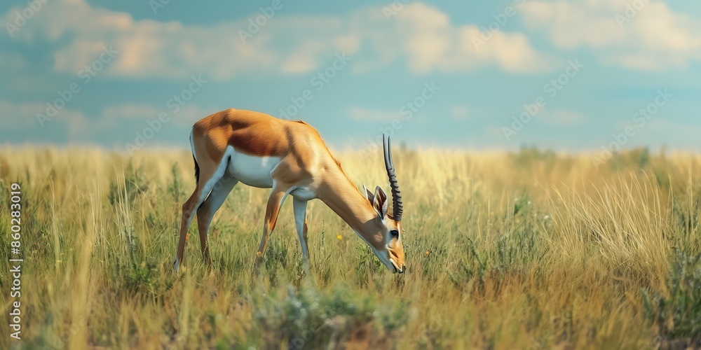 Grazing Antelope in Open Field A graceful antelope grazing in an open ...