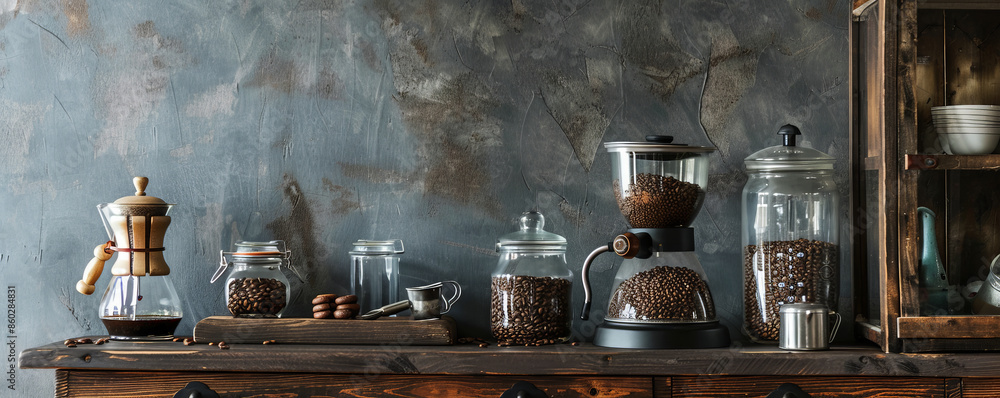 An elegant coffee background featuring a stylish coffee bar setup, with ...