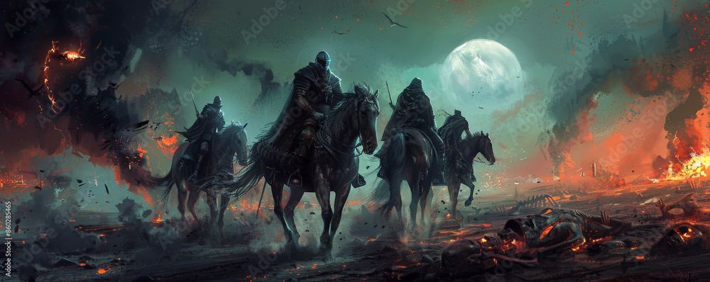 A post-apocalyptic vision of the Four Horsemen of the Apocalypse riding ...
