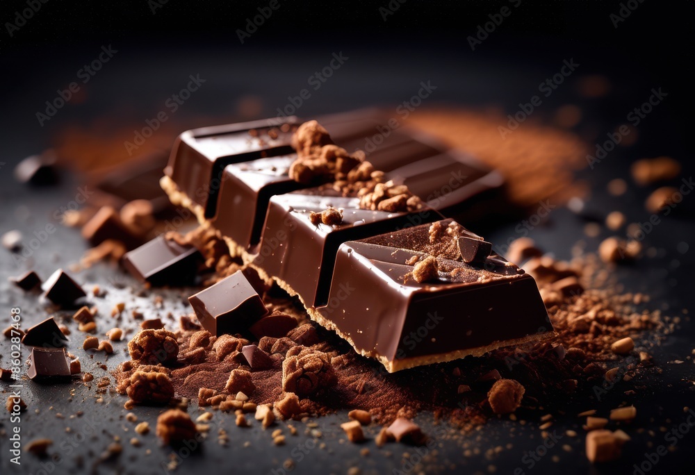 cracking chocolate bar scattered crumbs motion, broken, snapping ...