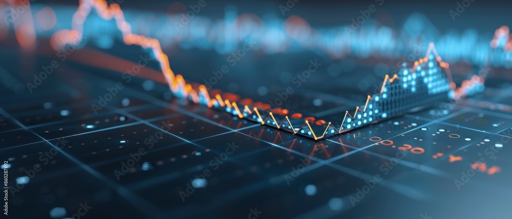Abstract financial chart with glowing blue and red lines on a dark ...