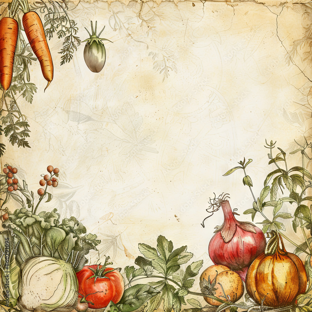 vintage plants paper with vegetable and fruits design grunge. scrap ...
