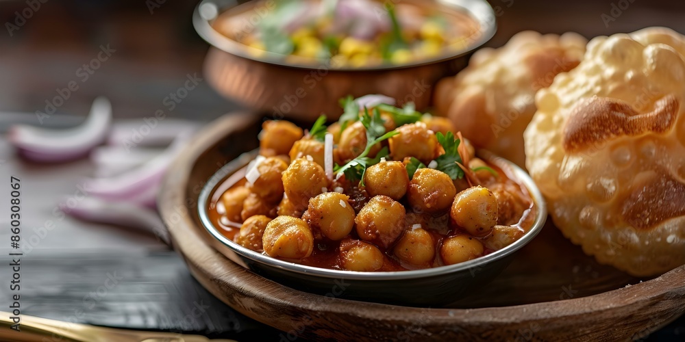 Delicious Indian Chole Bhature Spicy Chickpeas and Fried Bread. Concept ...