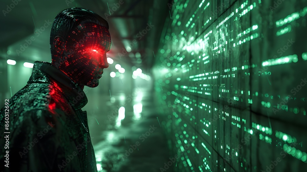 Humanoid Figure in Underground Parking Lot with Data Flow Stock Photo ...