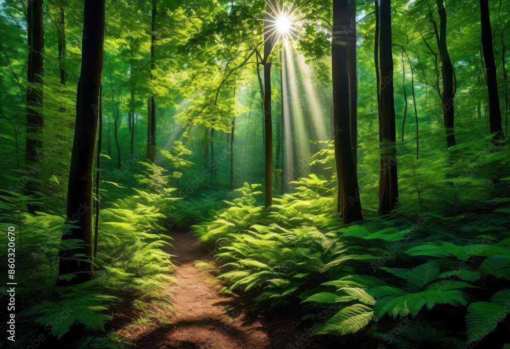 sun rays filtering through dense forest natural sunlight shining down ...